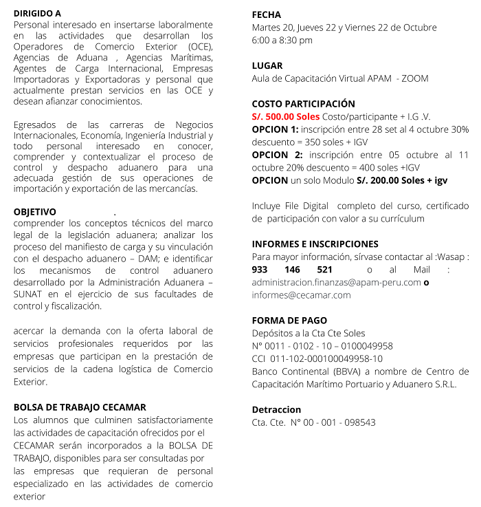 Seminario «Procedimiento de Manifiesto de Carga» – Asociacion Peruana ...